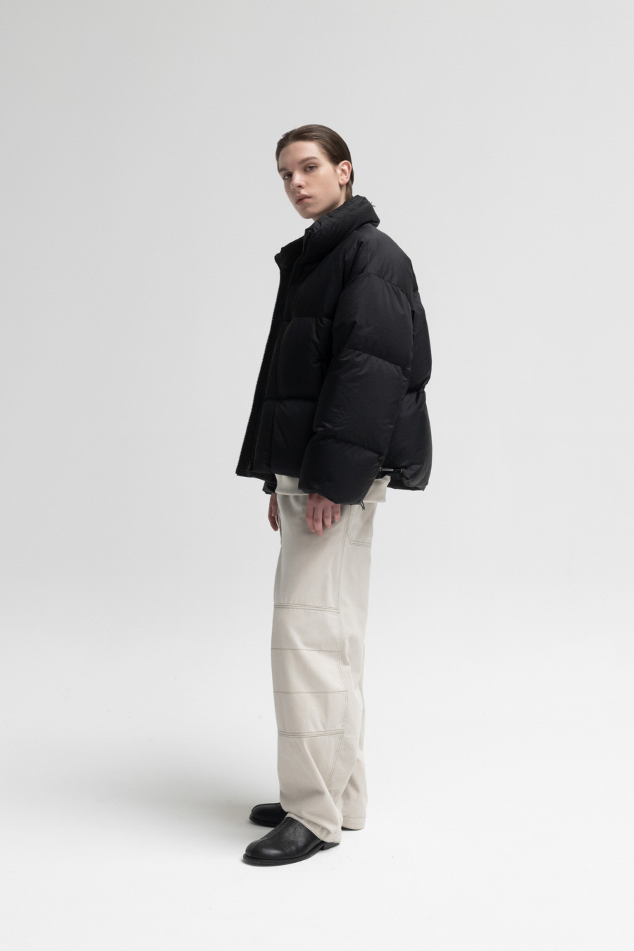 MUSINSA | INSILENCE Drawstring Ripstop down puffer jacket BLACK