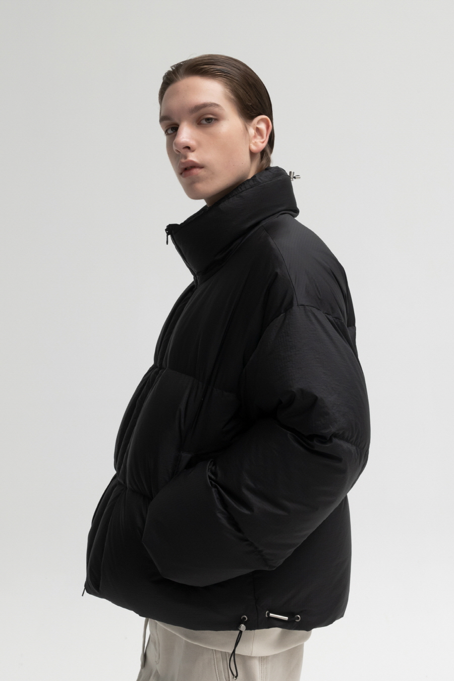 MUSINSA | INSILENCE Drawstring Ripstop down puffer jacket BLACK