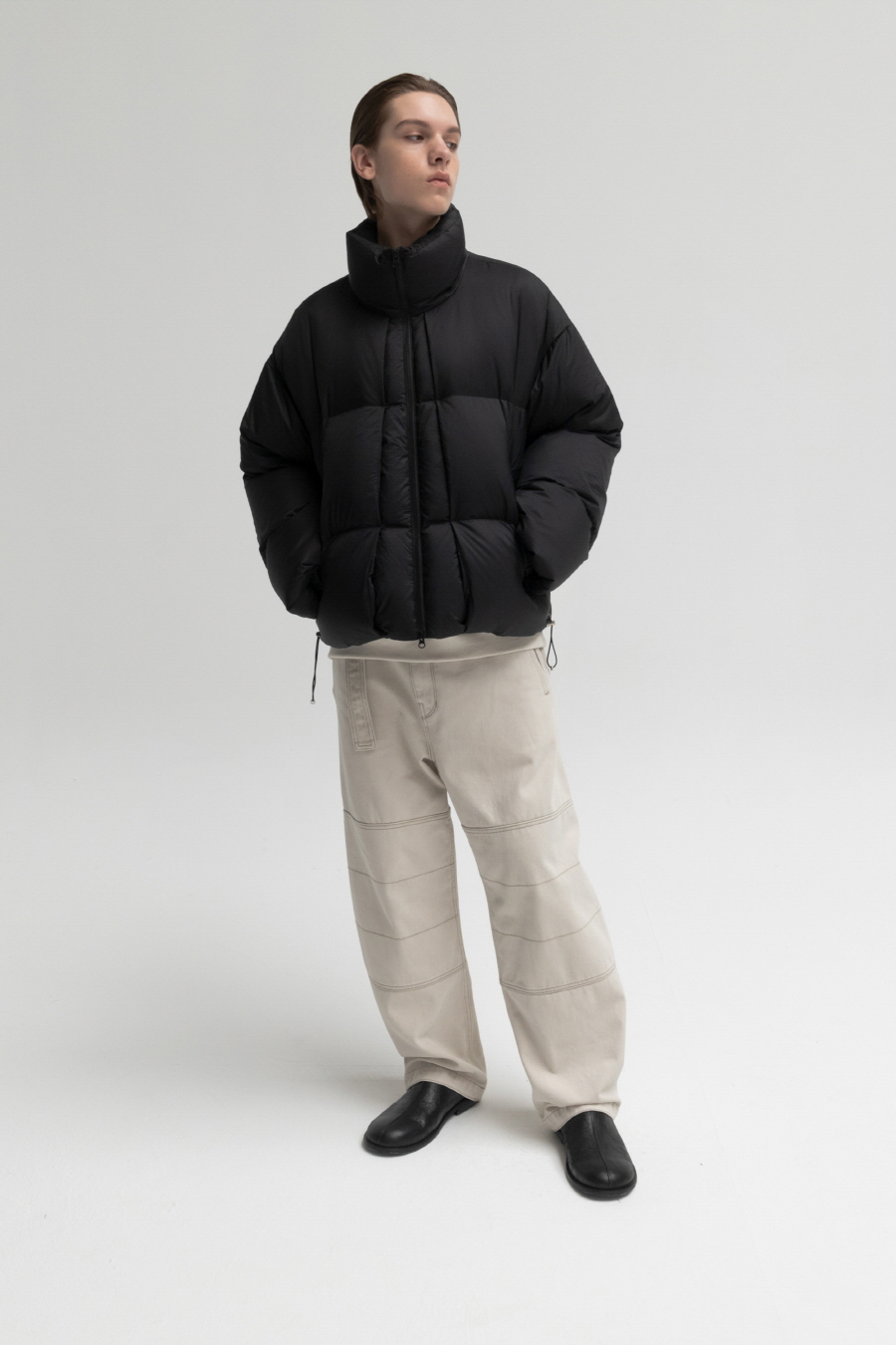 MUSINSA | INSILENCE Drawstring Ripstop down puffer jacket BLACK