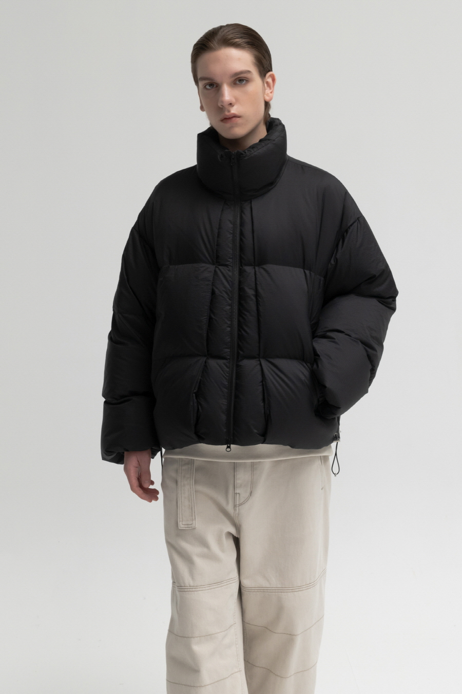 MUSINSA | INSILENCE Drawstring Ripstop down puffer jacket BLACK